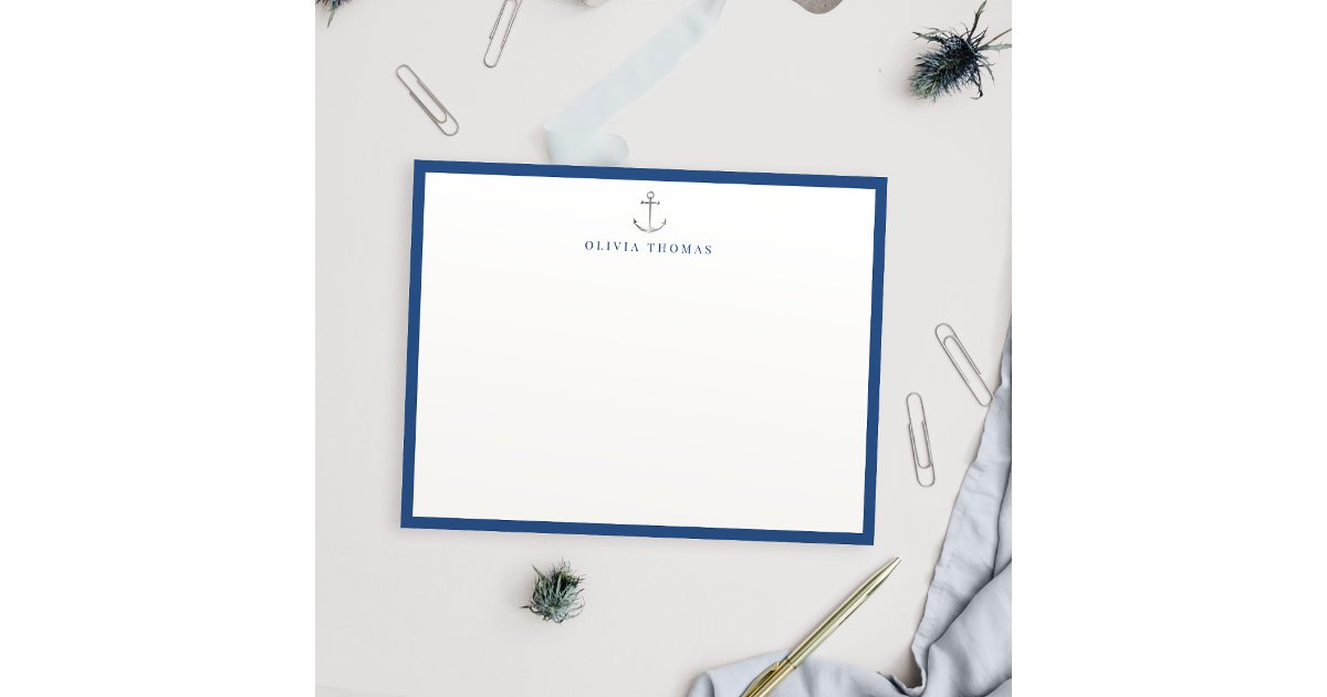 navy nautical minimalist personalized Stationery Note Card | Zazzle