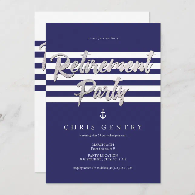 Navy, Nautical Retirement Party Invitations | Zazzle