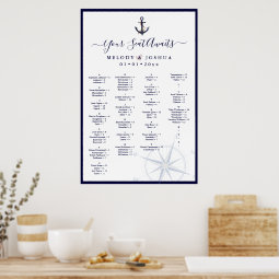NAVY NAUTICAL SEATING CHART, ALPHABETICAL POSTER | Zazzle