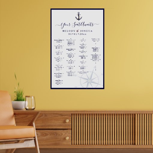 NAVY NAUTICAL SEATING CHART, ALPHABETICAL POSTER | Zazzle