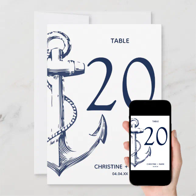 Navy Nautical Sketch Anchor | Table Numbers | Zazzle