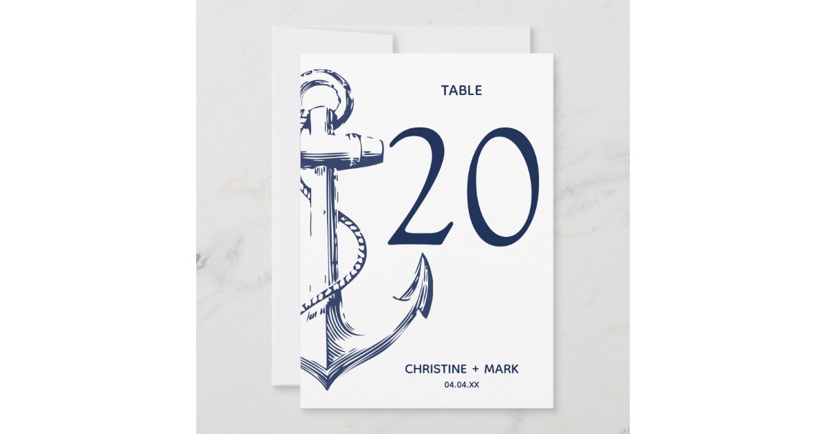 Navy Nautical Sketch Anchor | Table Numbers | Zazzle