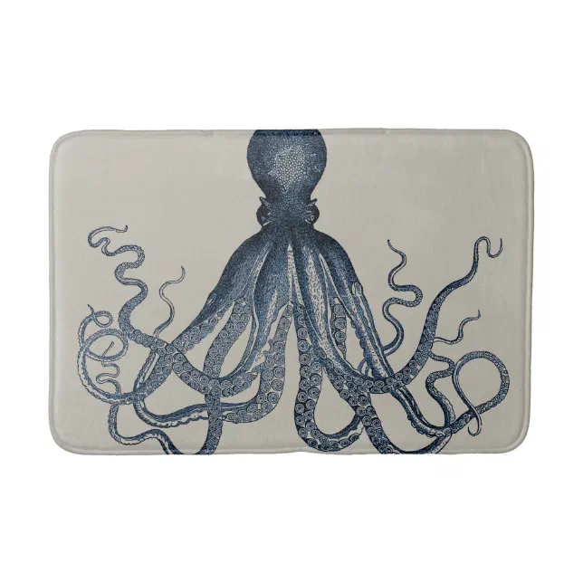 Navy Nautical Steampunk Octopus Vintage Kraken Bathroom Mat | Zazzle