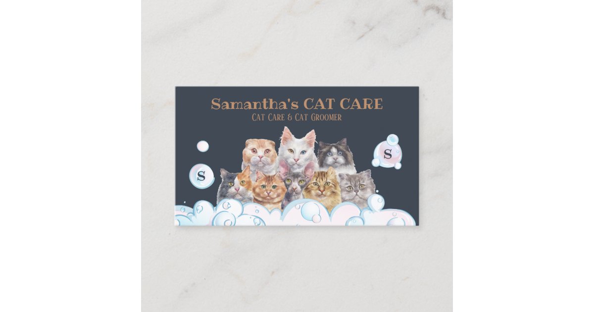Navy Pet Care Spa Salon Sitting Bath Groomer Cat Business Card | Zazzle