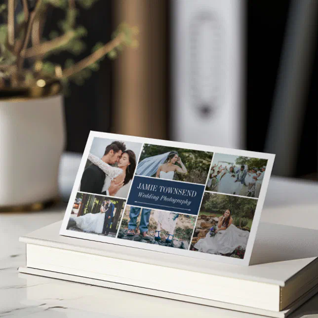 Navy Photo Collage Professional Photographer Business Card | Zazzle