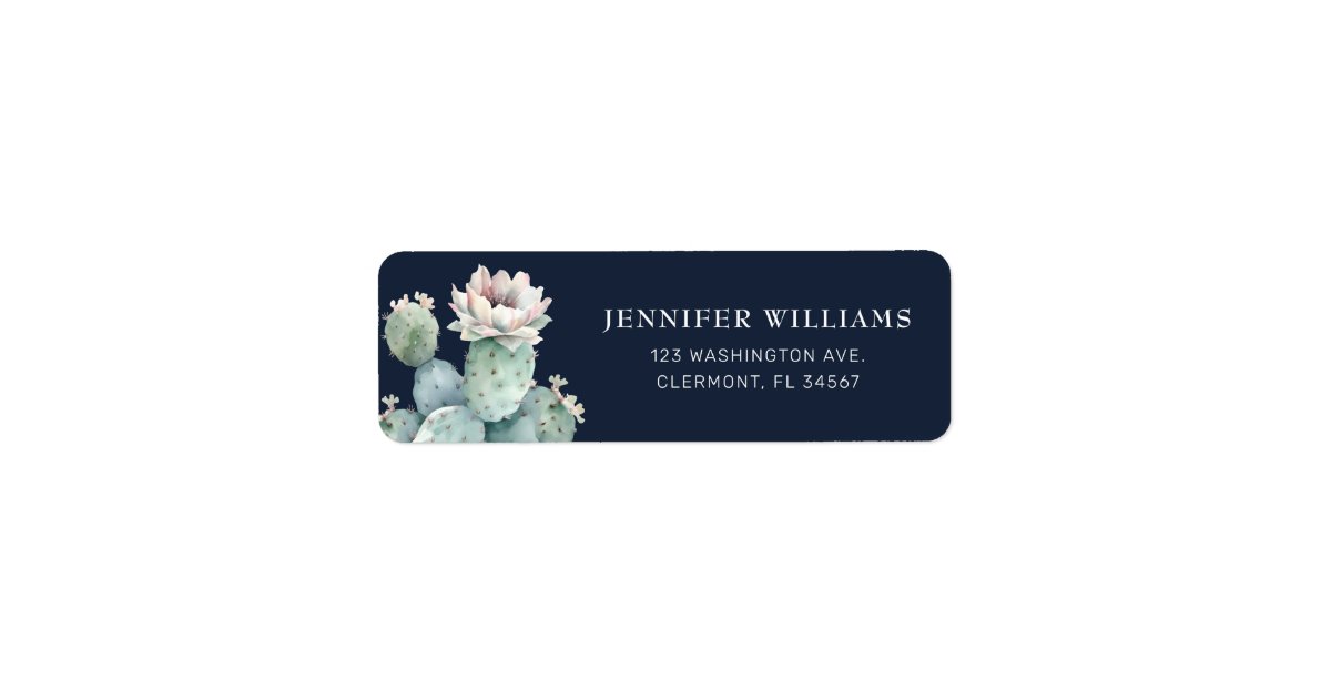 Navy Pink Cactus Flower Return Address Labels | Zazzle