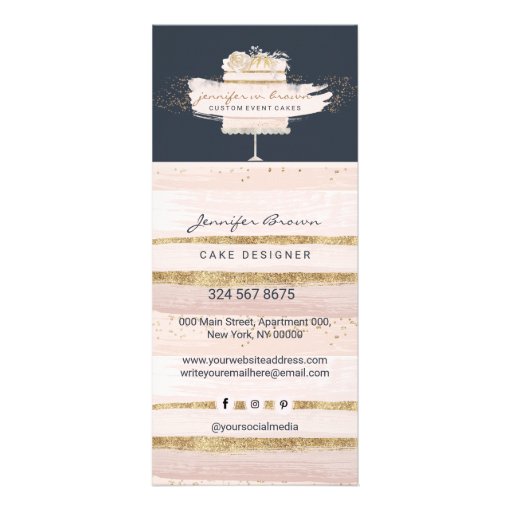 Navy Pink Cake Bakery Floral Pastry Price Rack Card | Zazzle