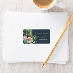 NAVY PINK FLORAL CACTI FOLIAGE WATERCOLOR ADDRESS LABEL | Zazzle