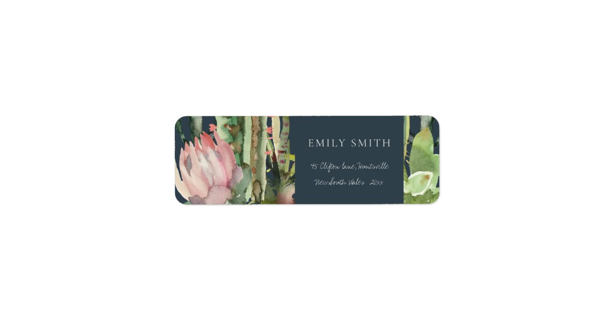 NAVY PINK FLORAL CACTI FOLIAGE WATERCOLOR ADDRESS LABEL | Zazzle