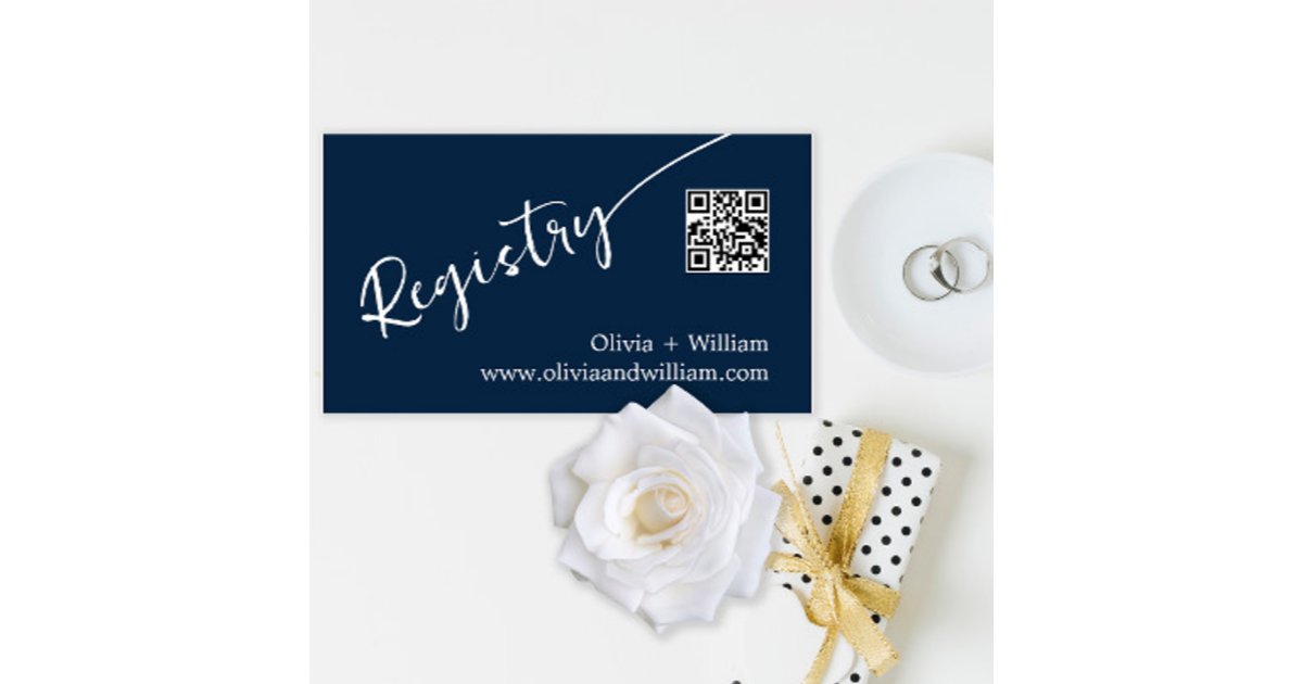 Navy QR Code Wedding Registry Enclosure Card | Zazzle