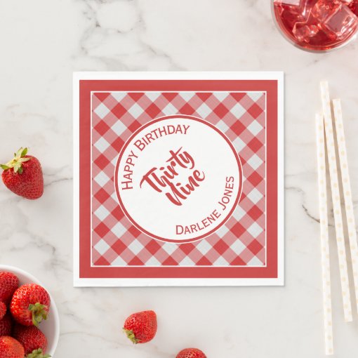 Navy Red Gingham Checks Pattern Birthday Party Napkins | Zazzle