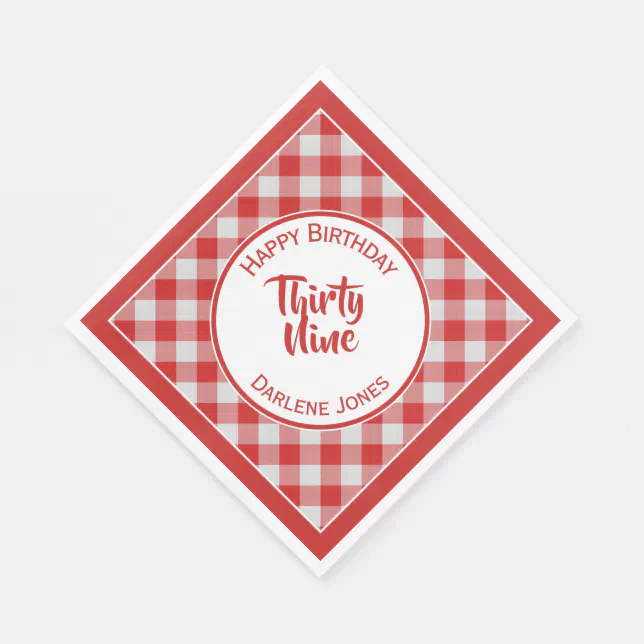 Navy Red Gingham Checks Pattern Birthday Party Napkins | Zazzle
