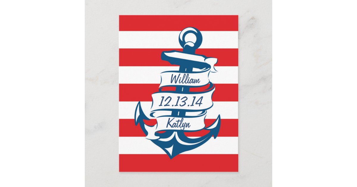 Navy/Red Nautical Theme Save the Date Postcard | Zazzle