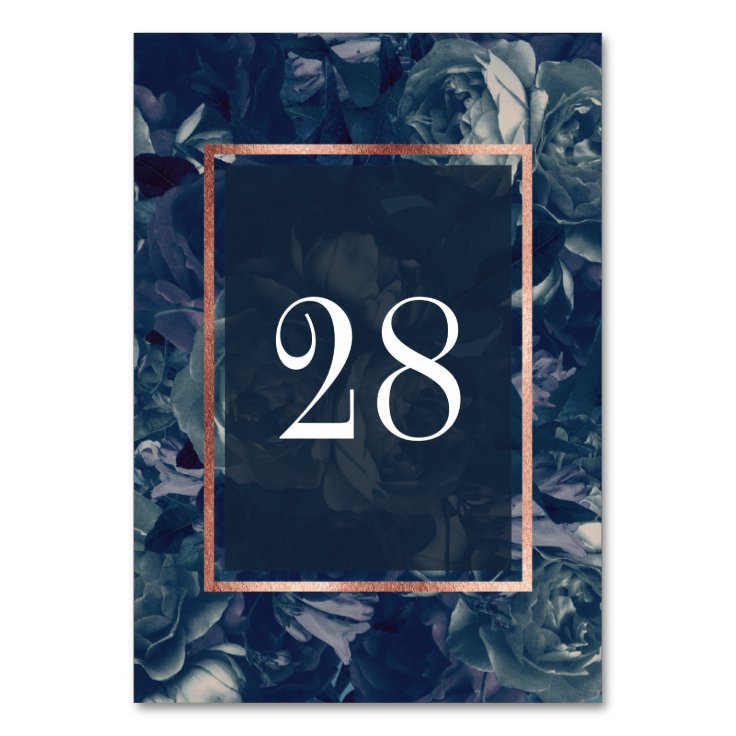 Navy Rose Gold Bouquet Table Numbers | Zazzle