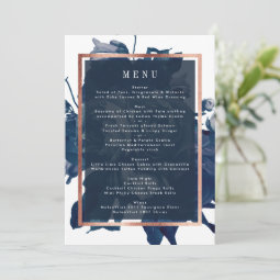 Navy Rose Gold Bouquet Wedding Menu | Zazzle