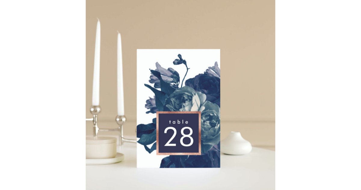 Navy Rose Gold Bouquet Wedding Table Numbers | Zazzle