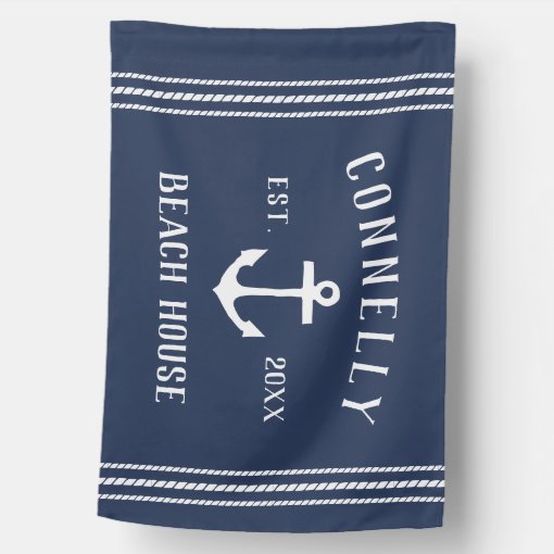 Navy | Rustic Anchor Personalized Beach House House Flag | Zazzle