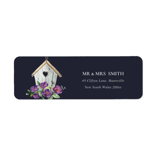 NAVY RUSTIC COUNTRY FLORAL BIRD HOUSE ADDRESS LABEL | Zazzle