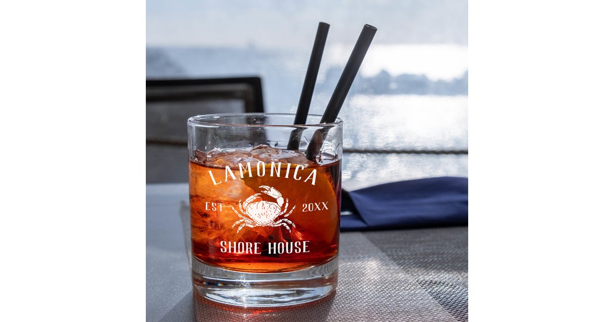Navy Rustic Crab Personalized Shore House Whiskey Glass | Zazzle