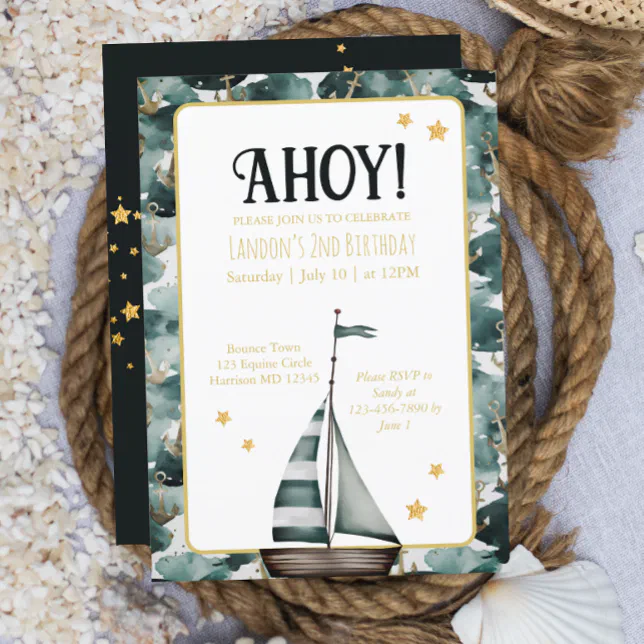 Navy Sail Boat Nautical Anchor Birthday Invitation | Zazzle