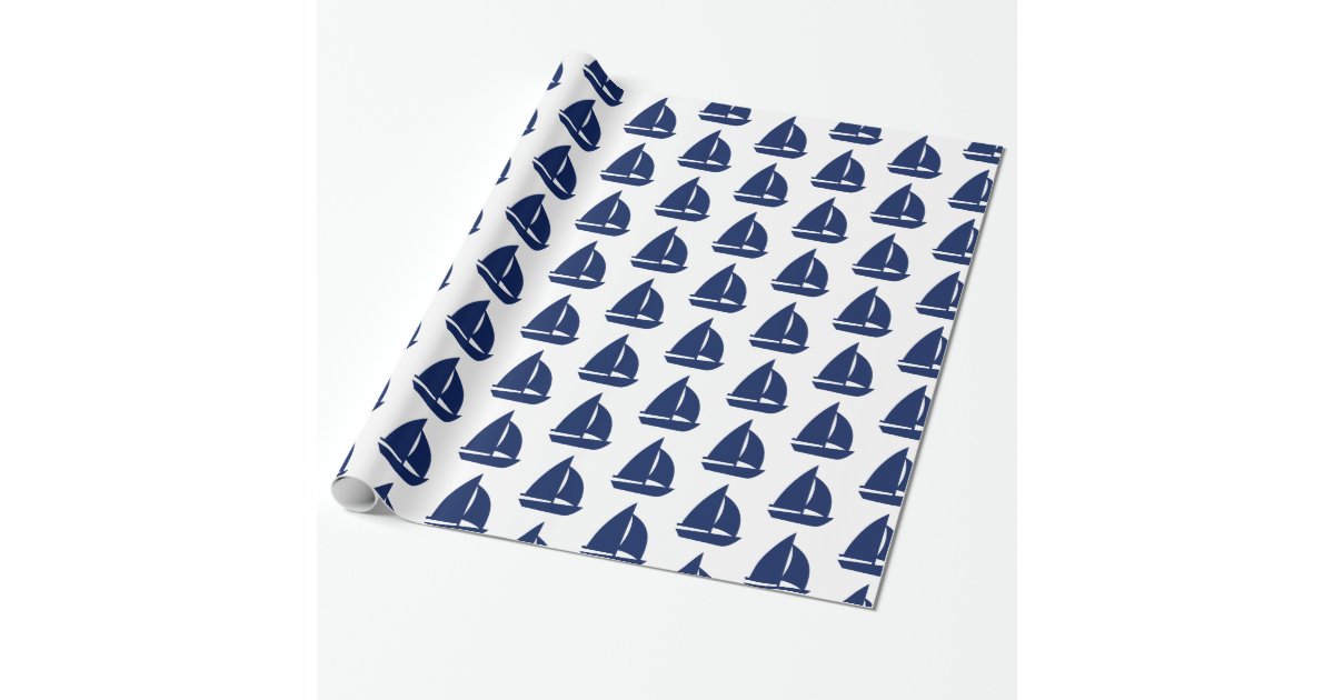 Navy Sailboat Print Wrapping Paper | Zazzle.com