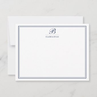 Navy Script Wedding Monogram Stationery Cards | Zazzle