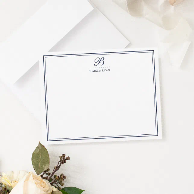 Navy Script Wedding Monogram Stationery Cards | Zazzle