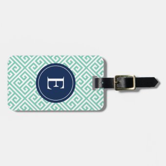 Navy & Seafoam Greek Key | Luggage Tag | Zazzle