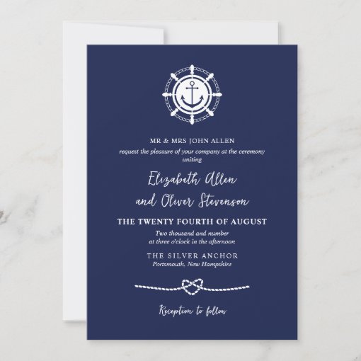 Navy Ship's Wheel & Anchor Rope Heart Nautical Invitation | Zazzle