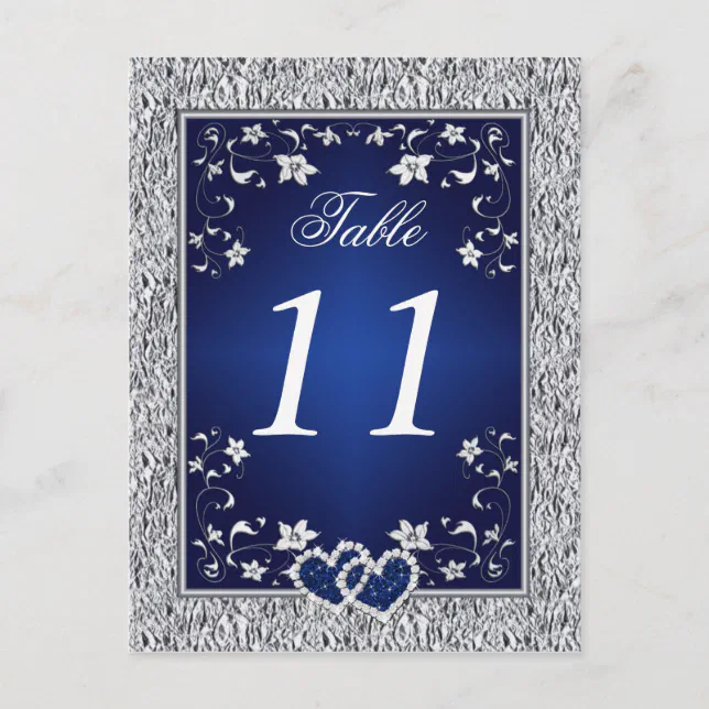Navy, Silver Gray Floral Table Number Postcard | Zazzle