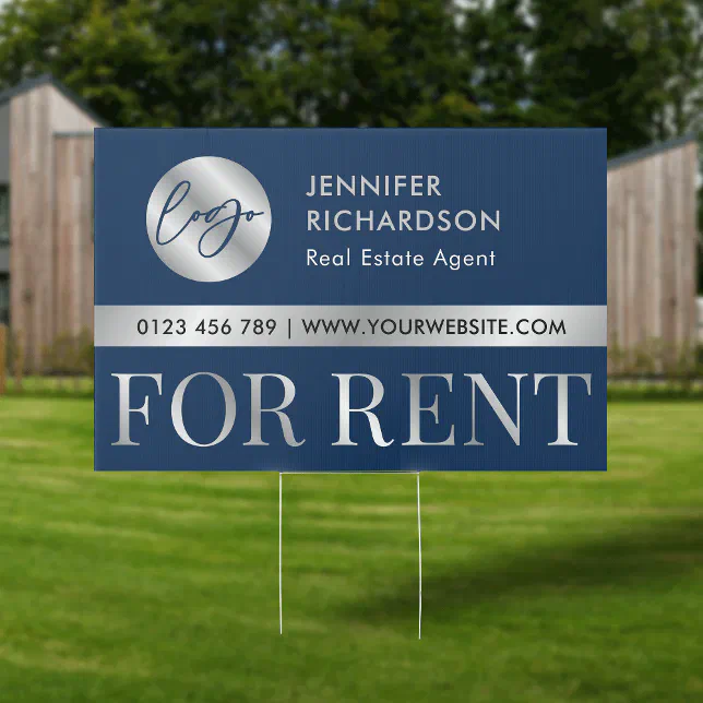 Navy & Silver Logo Real Estate House For Rent Sign | Zazzle