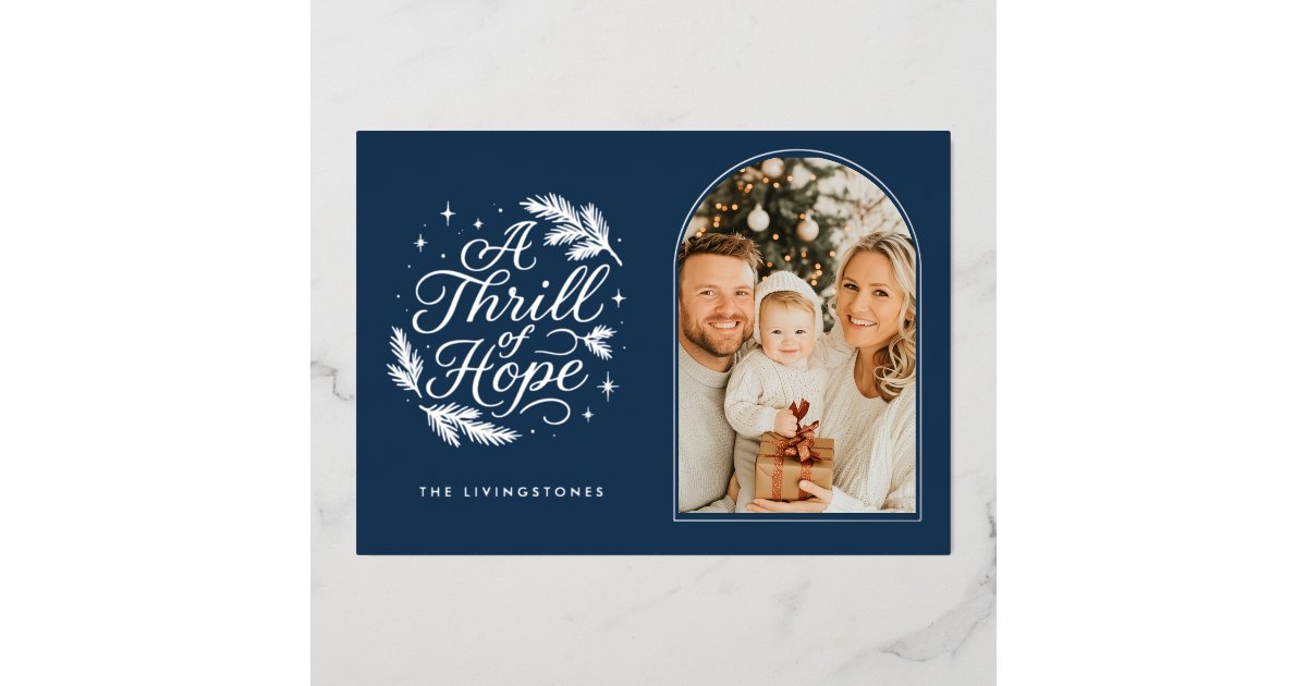 Navy & Silver Thrill of Hope Arch Photo Religious Foil Holiday Card ...
