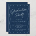 Navy Squiggle Graduation Party Invitation | Zazzle
