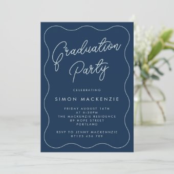 Navy Squiggle Graduation Party Invitation | Zazzle