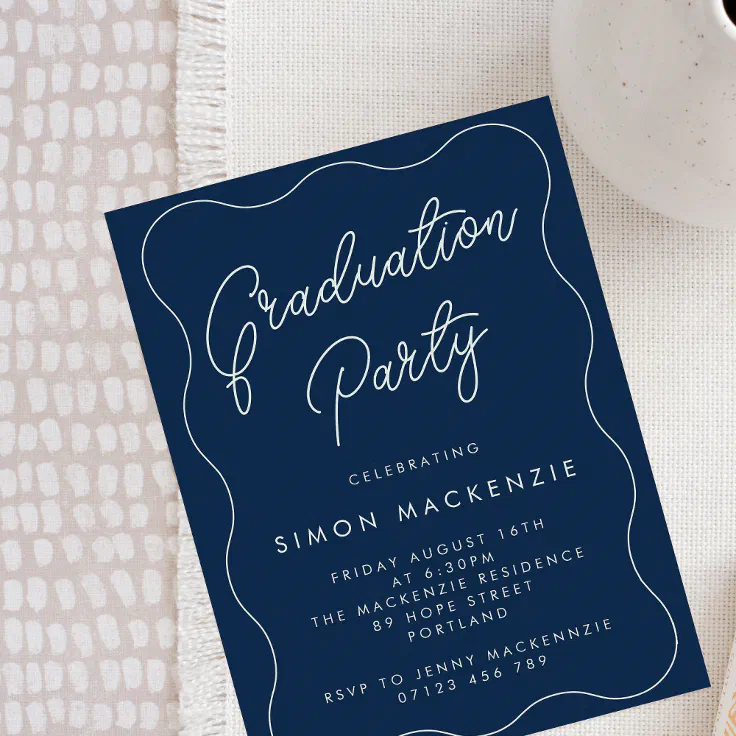 Navy Squiggle Graduation Party Invitation | Zazzle