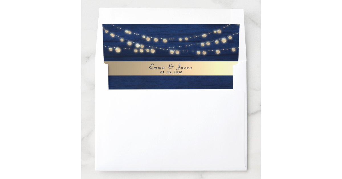 Navy String Lights Wedding Envelope Liner | Zazzle