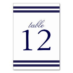 Navy Striped Table Number Card | Zazzle