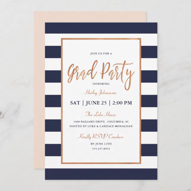 Navy Stripes Graduation Party Invitation | Zazzle