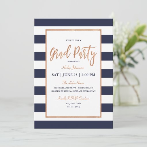 Navy Stripes Graduation Party Invitation | Zazzle