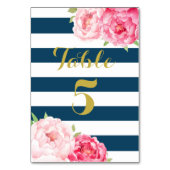 Navy Stripes Pink Floral Wedding Table Number Card | Zazzle