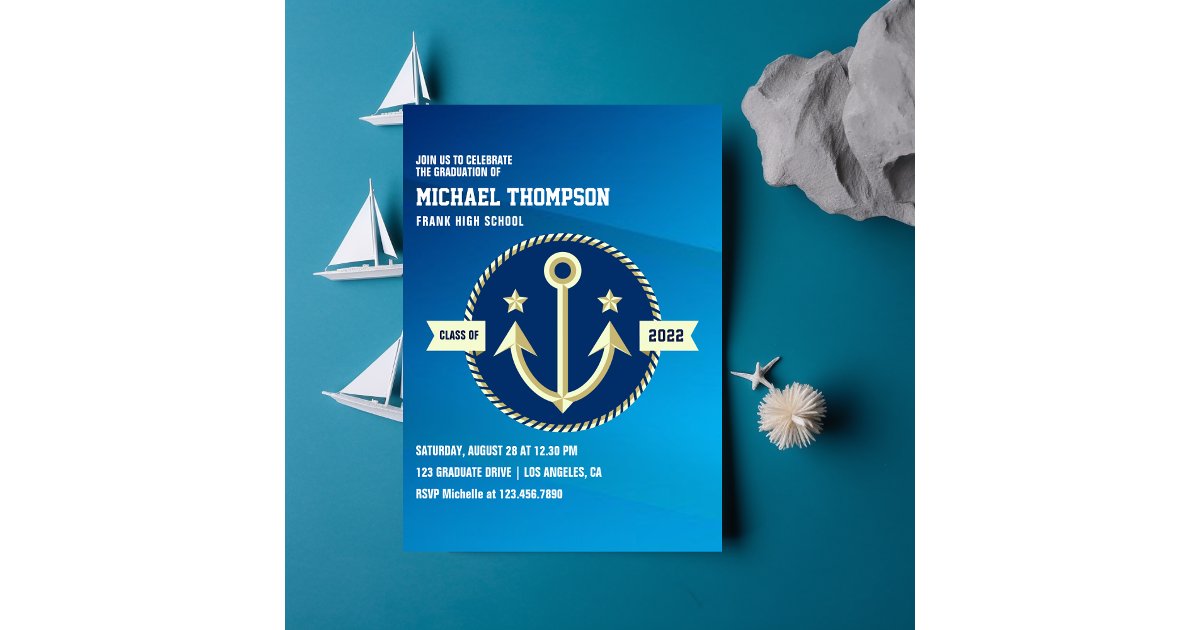 Navy themed Graduation Party Invitation | Zazzle