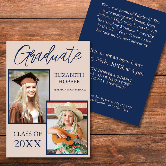 Navy Then and Now Photo Graduation Invitation | Zazzle