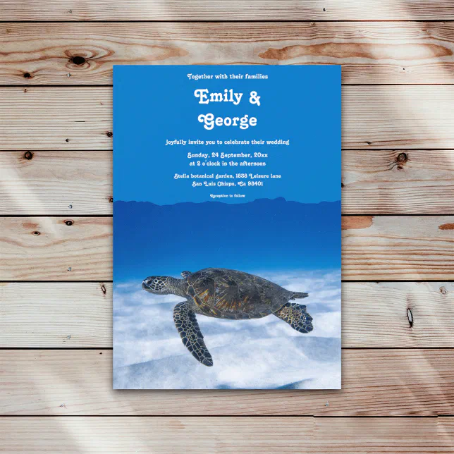 Navy Underwater Aquatic Turtle Coastal wedding Invitation | Zazzle