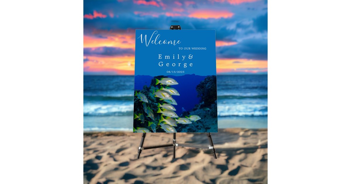 Navy Underwater Sea Fish Coastal Wedding Welcome Foam Board | Zazzle