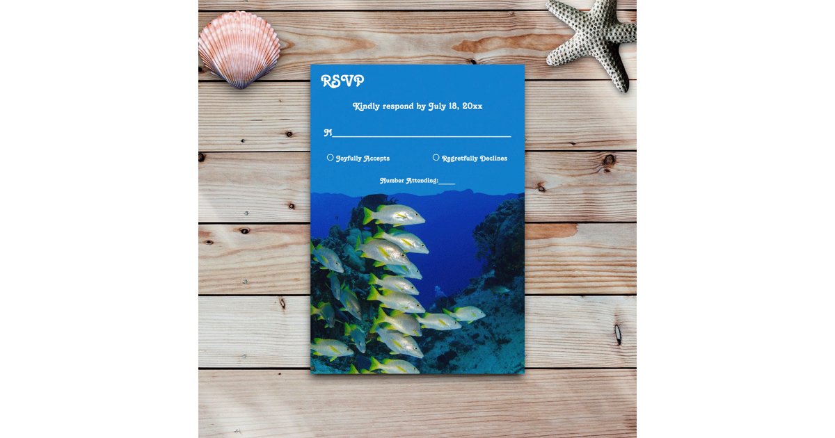 Navy Underwater Sea Fish Nautical Coastal Wedding RSVP Card | Zazzle