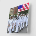 Navy USA Marching Saillors in white military unifo Square Wall Clock ...