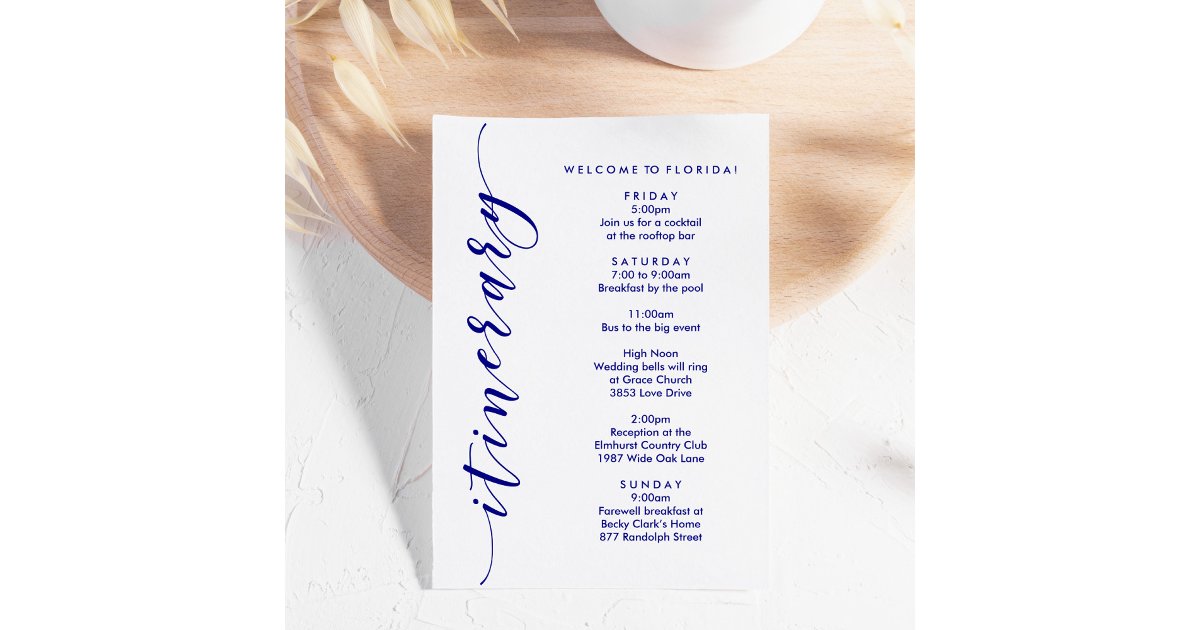 Navy Wedding Welcome Itinerary & Information Card | Zazzle