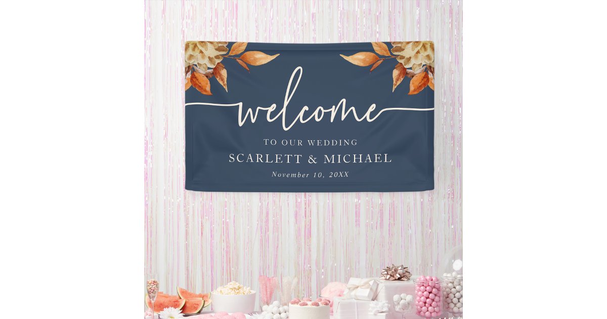 Navy Welcome Wedding Banner | Zazzle