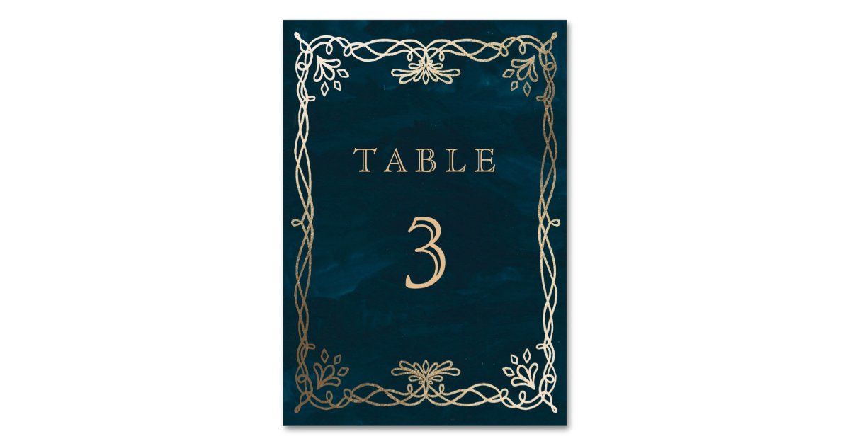 Navy Whimsical Medieval Wedding Table Number | Zazzle