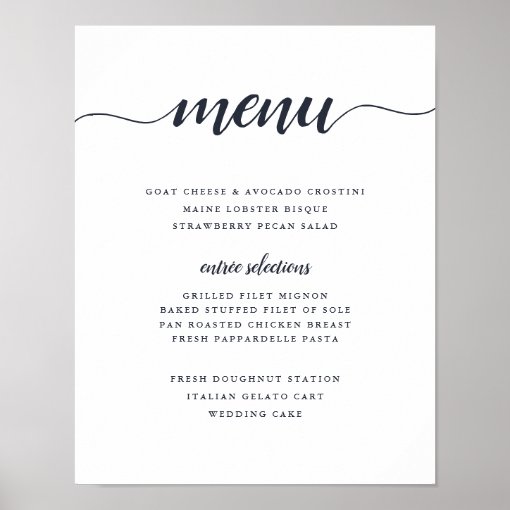 Navy & White Calligraphy | Custom Menu Sign | Zazzle